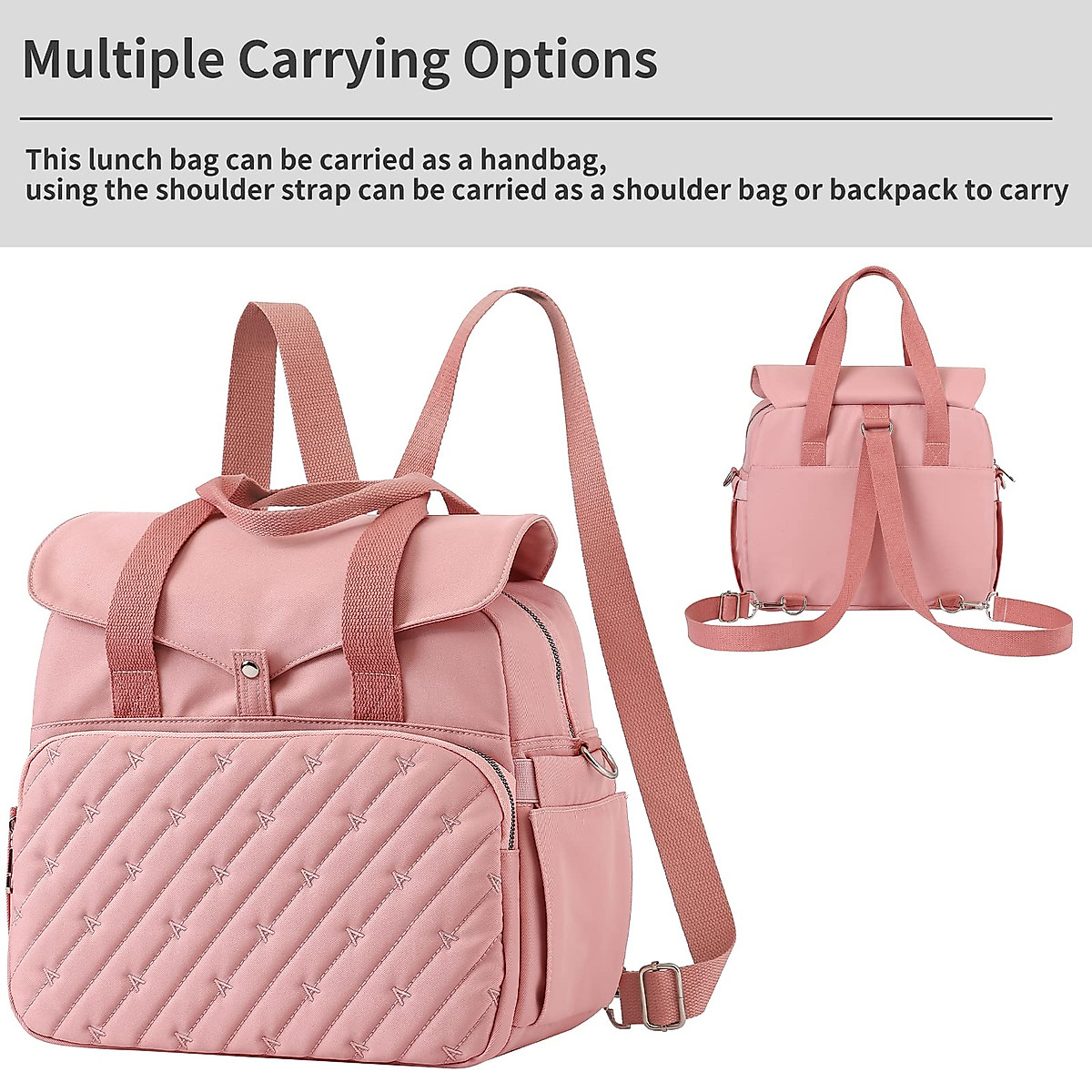 Anfeichen Insulated Lunch Bag Women For Work,Leakproof Lunch Box for Men Large Lunch Tote Bag,Embroidered Cooler Bag with Shoulder Strap (Pink)