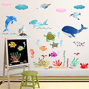 Ocean Animals and Seabirds Nursery Peel & Stick Wall Decals for Boys and Girls