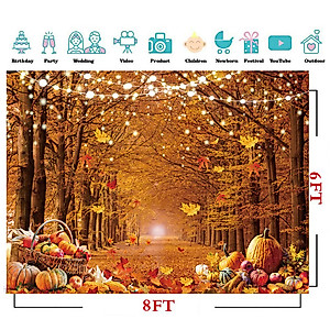 CYLYH 8x6ft Fall Photography Backdrop Autumn Maple Forest Leaves Pumpkin Party Background Thanksgiving Party Supplies Farm Harvest Event Banner Thanksgiving Photo Booth Props CY579