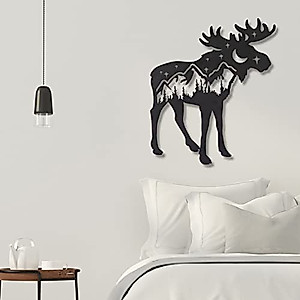 Fayholy Metal Moose Wall Art, Metal Wall Decor, Wall Hangings, Home Decoration, Moose Mountain Wall Art, Metal Deer Wall Art, Living Room Decor (Black, 26"x27" | 65x69 cm)
