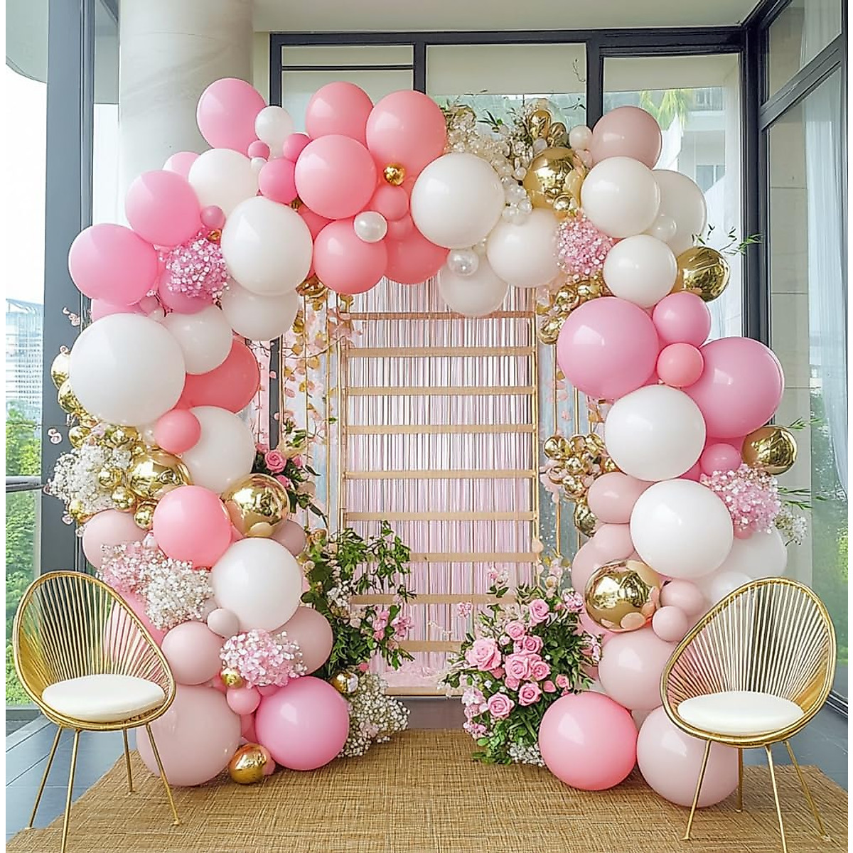 Pink White Gold Balloon Garland Double Stuffed Pastel Light Pink Gold Balloons Blush Beige Latex Arch Kit for Baby Shower Birthday Bridal Wedding Anniversary Party Decorations