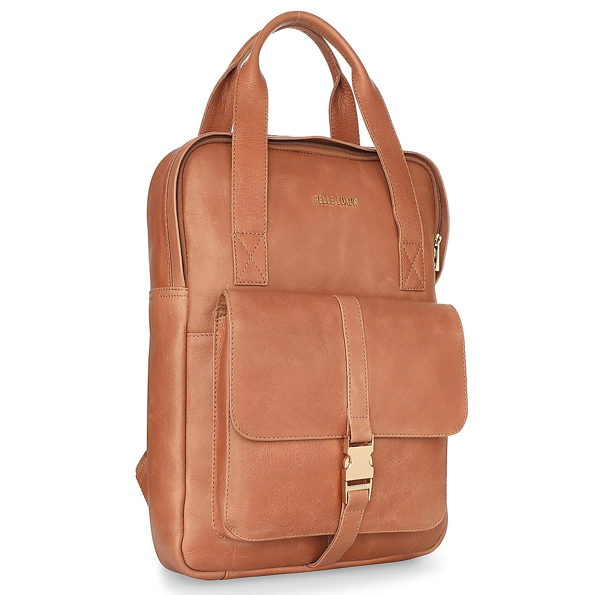 Pelle Luxur Women Leather Zipper Closure Travel Backpack for Laptop Handbag Purse