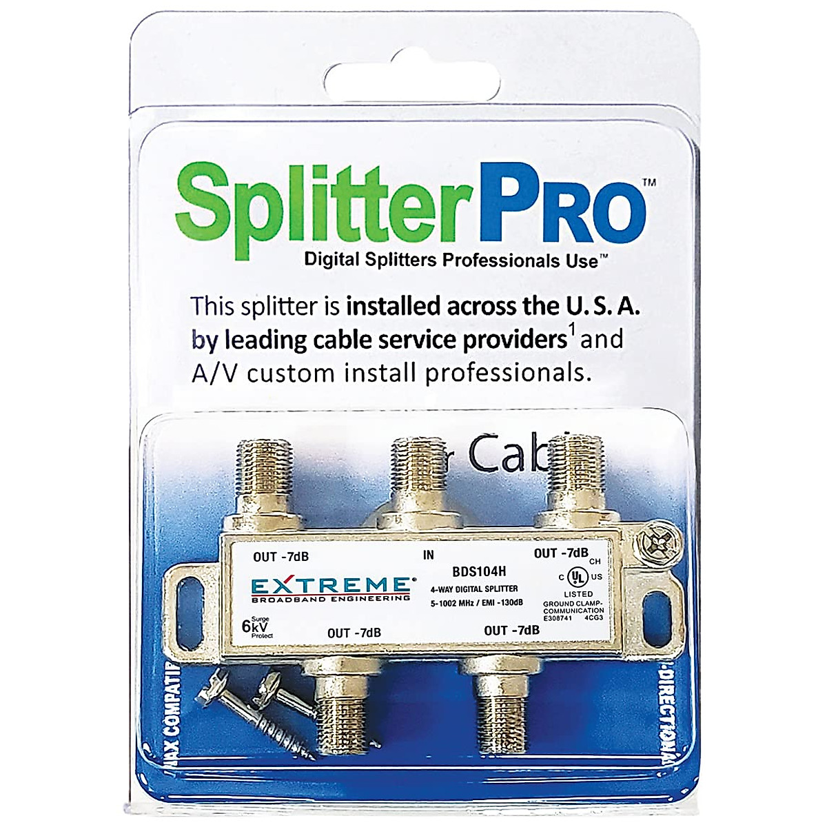 SplitterPRO - Digital Splitters Professionals Install Across The U. S. A. 4-Way Coaxial Cable Splitter, 1 GHz for HDTV and High Speed Internet (Not for Satellite Dish Connections)