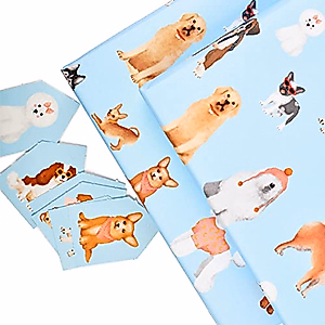 CENTRAL 23 - Blue Wrapping Paper Sheets - Puppy Dogs - 6 Gift Wrap Sheets - Birthday GiftWrap - Recyclable