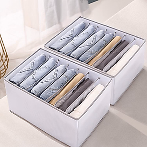 2PCS Wardrobe Clothes Organizer Closet Organizers and Storage Drawer Organizers for Clothing Storage Drawers Upgraded PP Clothes Organizer for Folded Clothes Jeans T-Shirt Storage(7 Grids, Gray)