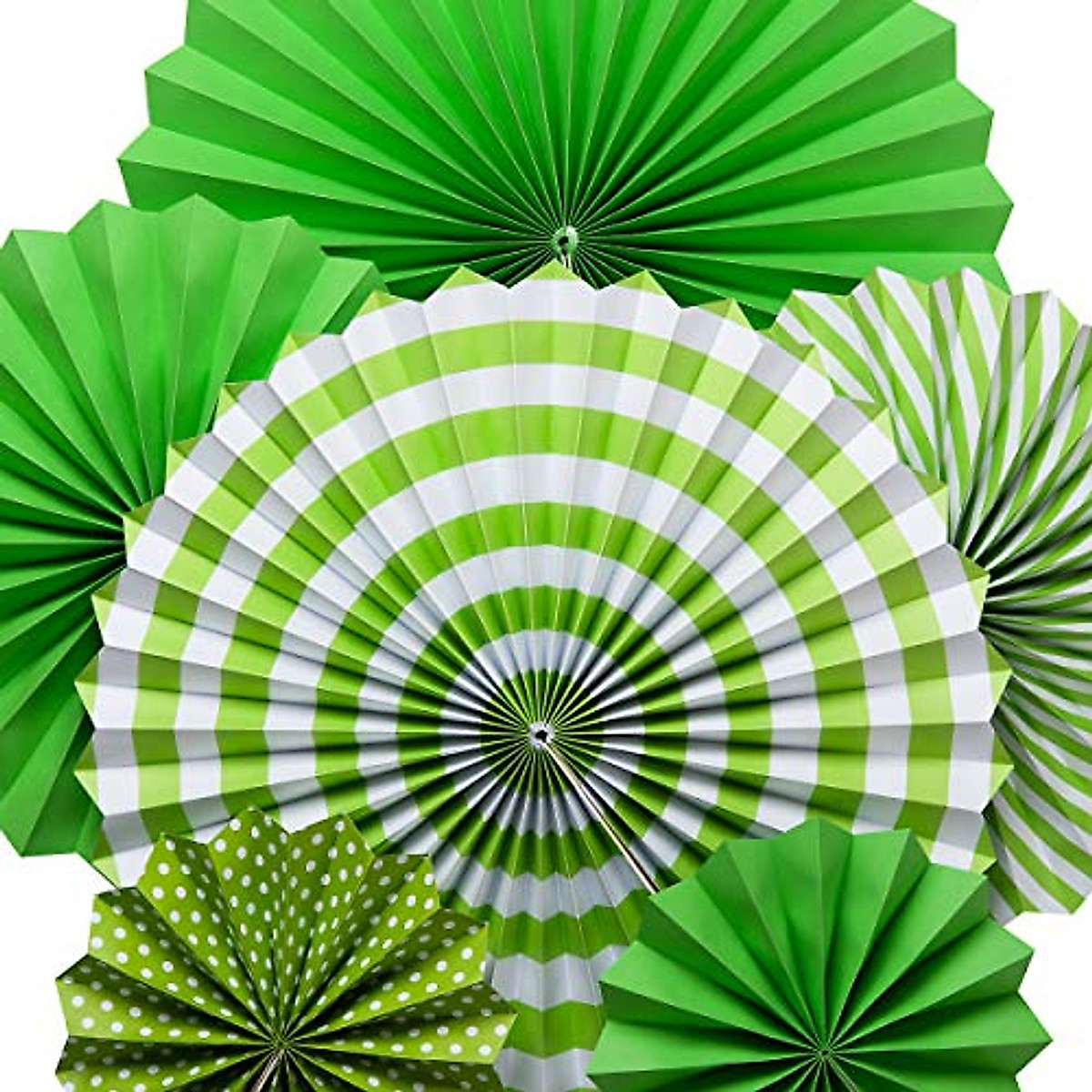 ONUPGO Green Paper Fan Decorations Set -12PCS Hanging Paper Fans Flower Set, Mexican Fiesta Kids Round Pattern Paper Garlands Party Favor Banner for Wedding Birthday Baby Shower Event Accessories