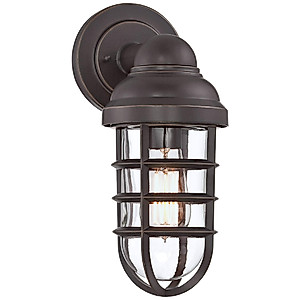 John Timberland Marlowe Rustic Industrial Farmhouse Outdoor Wall Light Fixture Bronze Cage 13" Clear Glass for Exterior Barn Deck House Porch Yard Patio Outside Garage Front Door Garden Home