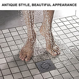 Aladeno Odor Proof Bathroom Shower Drain Stainless Steel Floor Drain Set Antique Kitchen Sewer Drainer Square Shower Drain with Mesh Cover for Home Balconies Bathroom Bathtub Black