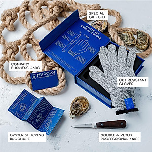 Oyster Shucking Knife and Gloves Set - Premium Oyster Knife and Oyster Shucking Glove Kit - Professional Oyster Shucker Clam Knife Oyster Opener Tool in Lovely Box - Bonus Ebook and Brochure Included