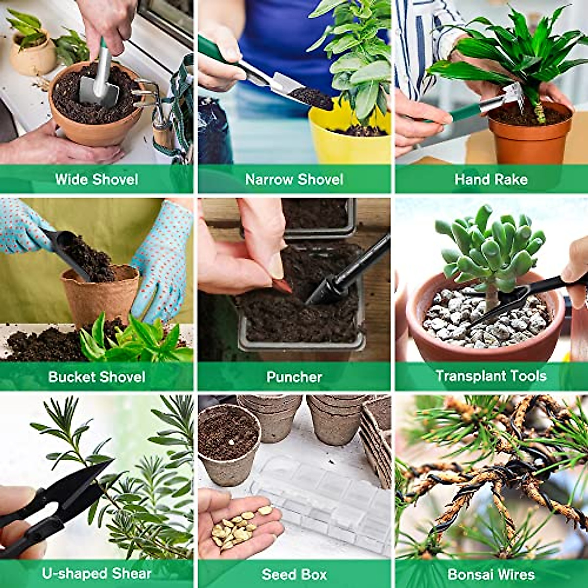 Arrinew Succulent Tools, Mini Garden Tool Set Bonsai Tree Kit with Burlap Pots Hand Shovel Rake Scissors, Indoor Plant Care Tool Accessories Gardening Gifts for Women Starter & Seniors