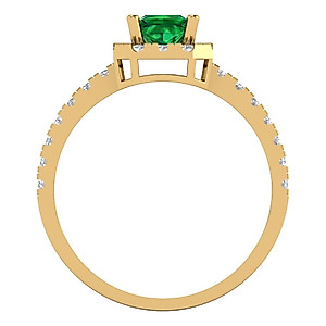 Clara Pucci 1.5 ct Princess Cut Solitaire W/Accent Emerald Art Deco Bridal Wedding Statement ring 18K Yellow Gold Size 4.5