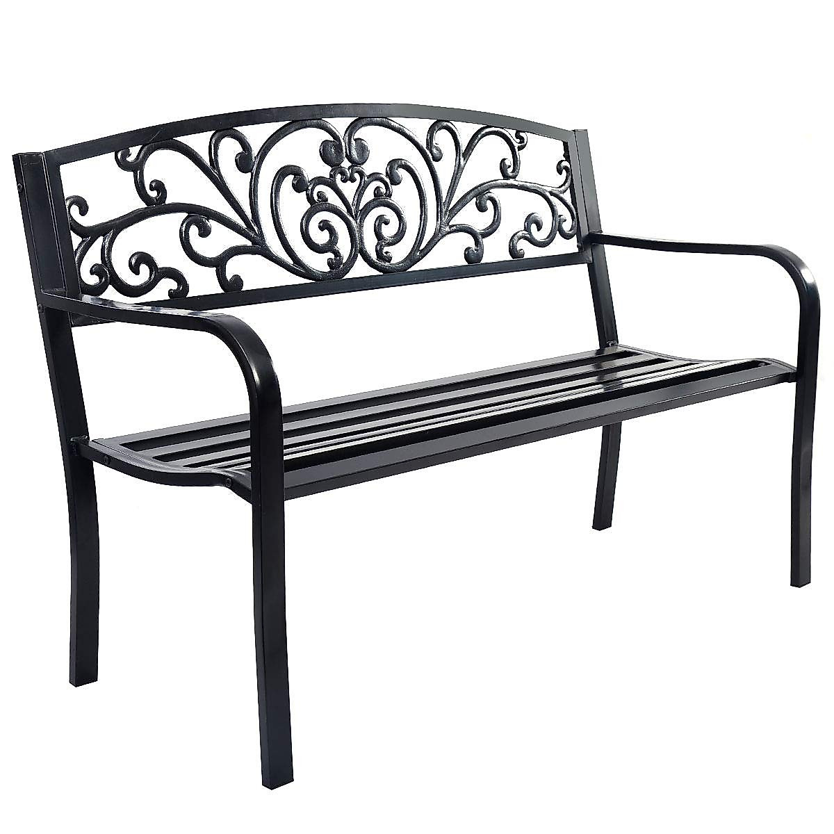 Wenst'sKufAN 50" Patio Garden Bench Park Patio Yard Furniture Decor Powder-Coated Cast Iron Black