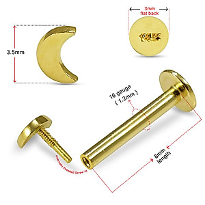 PiercingPoint Mini Plain Crescent 14K Yellow Gold Labret Stud - Lip Stud/Ear Cartilage Stud - 14K Gold Stud Labret - 16 Gauge 14K Gold Flat Back Labret