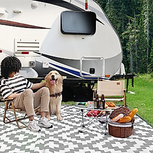 RVGUARD Outdoor Rugs, Reversible Patio Mat 9 x 12 ft, Waterproof Camping Rugs for Indoor/Outdoor, Patio, RV, Picnic, Beach, Backyard, Deck, Black & White