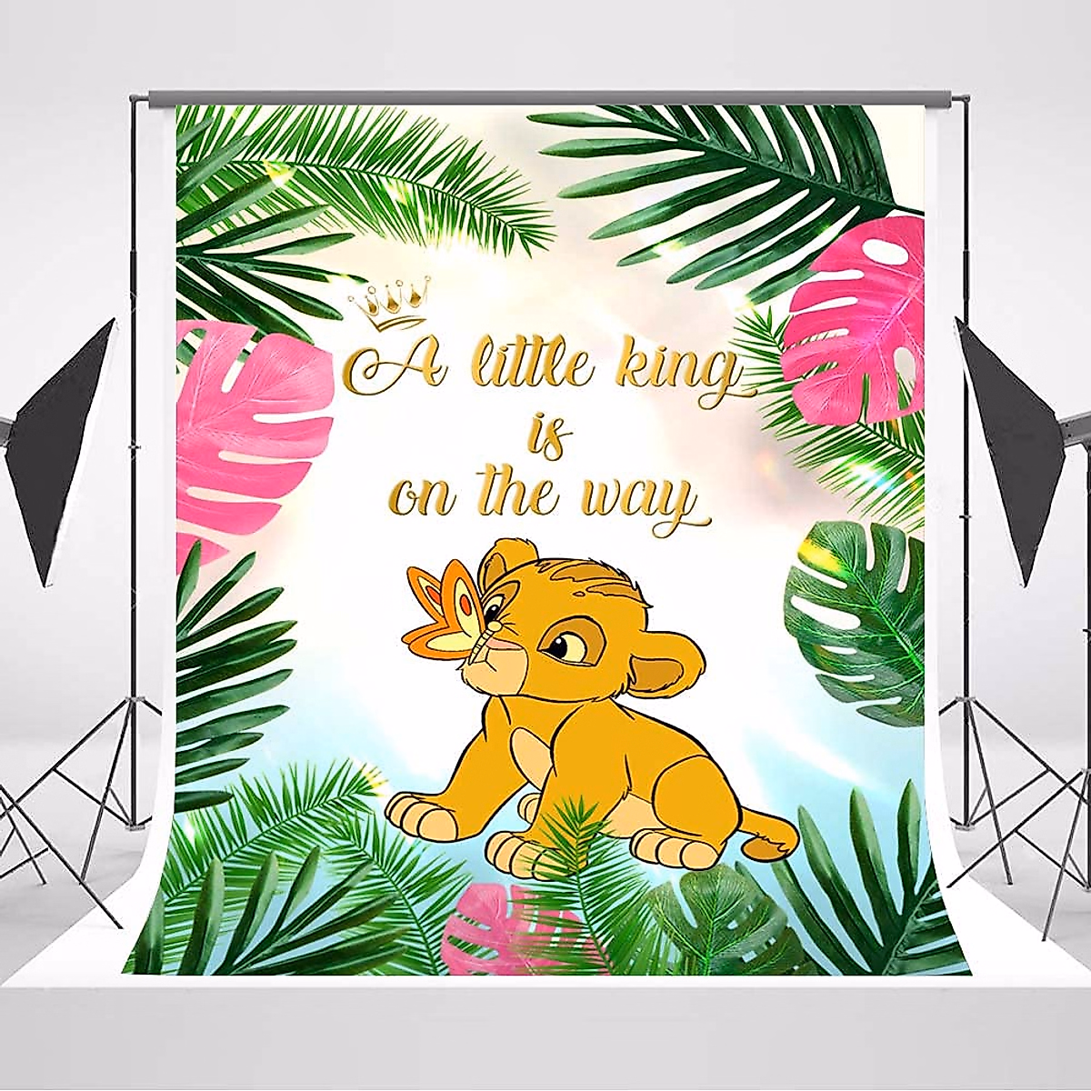 VV Backdrop Lion King Baby Shower Backdrop for Boy 7x5 A Little King is on The Way Baby Shower Background for Kids Jungle Leaf Infant Lion King Bacckdrops for Boys First Birthday