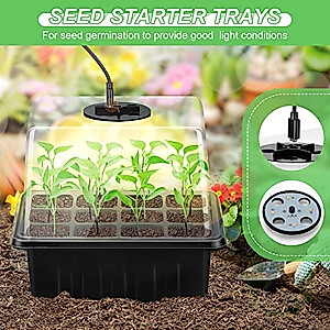 Lunies 6 Packs Seed Starter Trays with Grow Light, Seeding Starter Tray with Adjustable Humidity Dome, Base Indoor Greenhouse Germination Kit for Seed Growing Starting(12 Cells per Tray, Black)