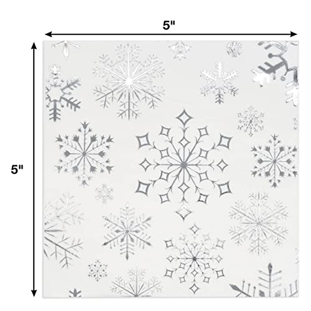 100 Christmas Snowflake Cocktail Beverage Napkins Holiday Disposable Paper Napkin Silver White Snowflakes Dessert Napkins for Home Dinner Buffet Xmas Decorative Tableware Party Supplies Decorations
