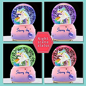 VECU Unicorn Snow Globe for Kids, 100 MM Snow Globe With Musics, Perfect Unicorn Music Box for Girls, Granddaughters Babies Birthday