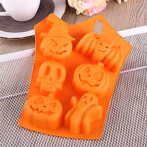 3 PCS Silicone Halloween Ghost Pumpkin Baking Mold Set Non-Stick Chocolate Jelly Fondant Cake Baking mold for Party Gift Handmade Soap Molds with Shape of Skull Bat Ghost