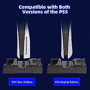 NexiGo PS5 Accessories Vertical Stand with Headset Holder and AC Adapter, for PS5 Disc & Digital Editions Dual Controllers Charger, 3 Levels Adjustable Fans Speed, 10 Game Rack Organizer, Black