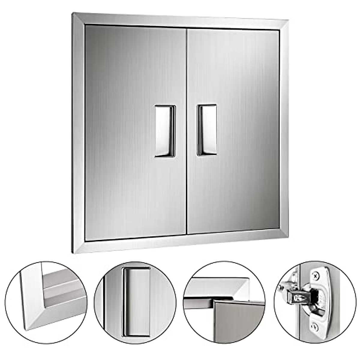 HIOSTAO Double Door Outdoor Kitchen Doors,24W x 24H Inch BBQ Access Door Stainless Steel,Built-in Handle,Thickened Plate Hydraulic Buffering Hinge Vertical for BBQ Island, Grilling Station