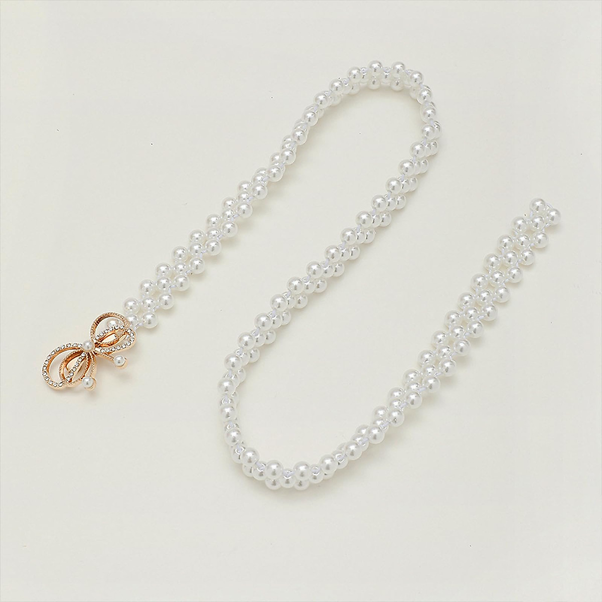 auwiyd Elegant Rhinestone Pearl Elastic Waist Chain Belt Luxury Bow Chain Dress Crystal Waist Strap Pearl Waistband for Women and Girls Fashion Bow Dress Dress Belt Skirt Clothing Decoration