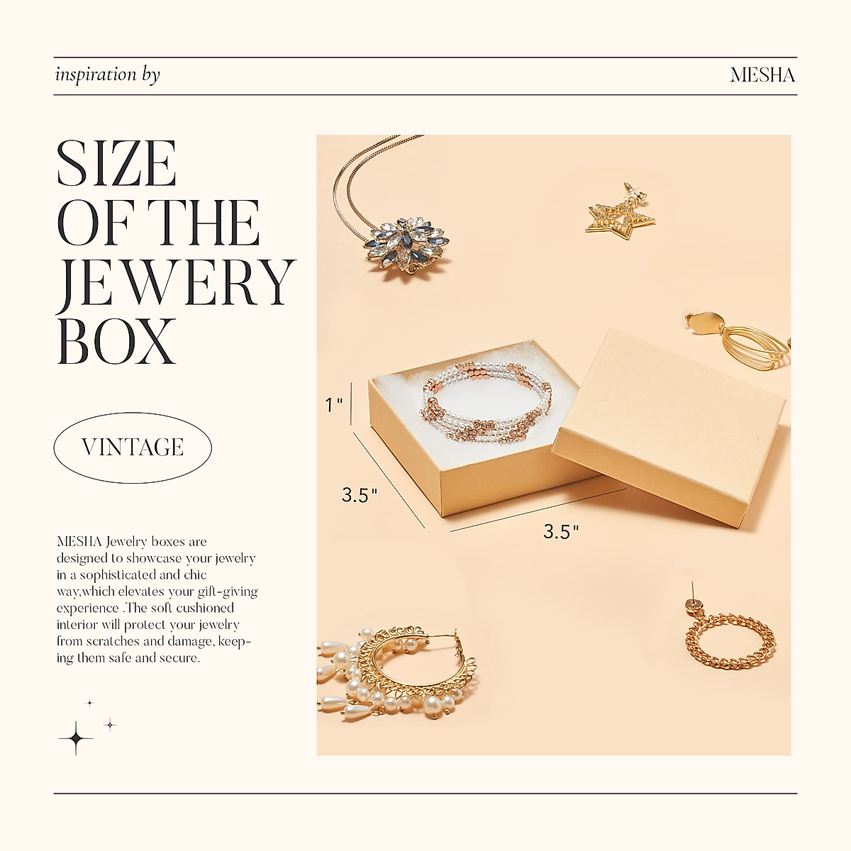 MESHA Jewelry Gift Boxes 3.5x3.5x1'' 40 Pack Small Brown Jewelry Boxes Packaging for Valentine's Day Earring Boxes for Jewelry Gifts