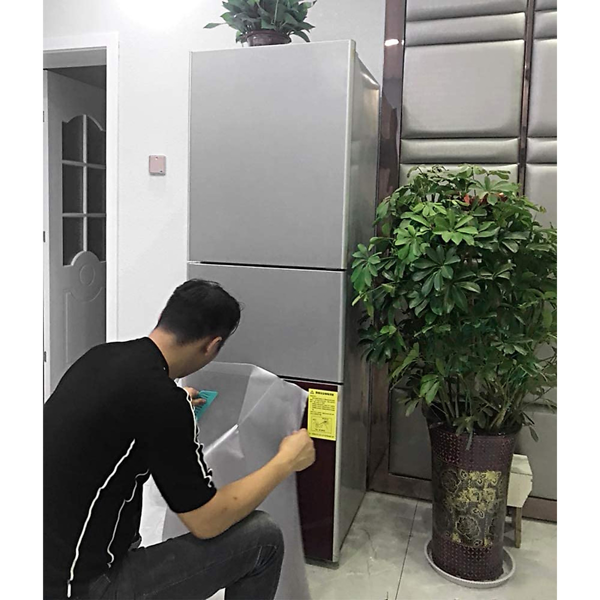 Yenhome 24" X 118" Silver Brush Stainless Steel Contact Paper for Appliances Self Adhesive Vinyl Film Waterproof Peel and Stick Stainless Steel Wallpaper Drawer and Shelf Liner for Kitchen Cabinets