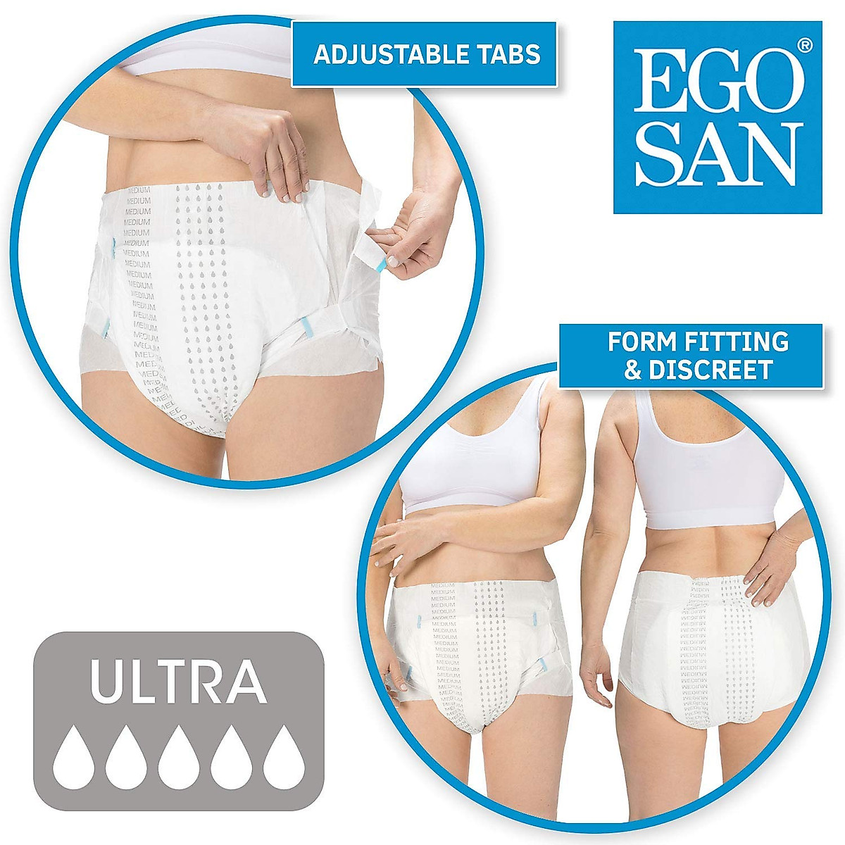 Egosan Ultra Incontinence Disposable Adult Diaper Brief Maximum Absorbency and Adjustable Tabs for Men and Women (Large, 15-Count)