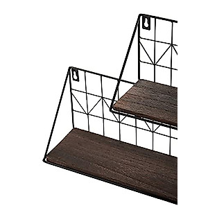Mkono Floating Shelves Wall Mounted Set of 2 Rustic Wood Storage Display Shelf with Metal Wire Basket 11.5 Inches, Hanging Shelf for Bedroom Bathroom Living Room Kitchen Office, Brown,Small