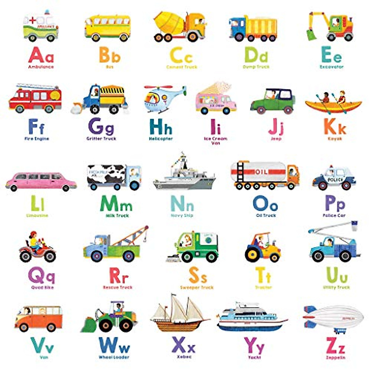 DECOWALL BA-2005N Transport Alphabet Kids Wall Stickers Wall Decals Peel and Stick Removable Wall Stickers for Kids Nursery Bedroom Living Room