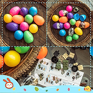 12 Pack Easter Eggs Prefilled with Vehicle Building Blocks, Military Buidling Toys for Easter Eggs Hunt, Easter Party Favors for Kids, Easter Basket Stuffers, Easter Gift Classroom Prizes