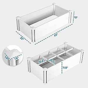Arlopu 45.3'' X 22.4'' X 13'' Raised Garden Bed, Outdoor Vinyl Plant Box, PVC Above Ground Planter Kit, HDPE Raised Bed, Easy DIY Assembly, for Vegetables, Flowers, Herbs, Fruits, Succulents, White