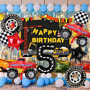Truck Party Decorations, 9pcs Truck Birthday Number Foil Balloon for Truck 4th Birthday Race Car Theme Party Supplies (4th)