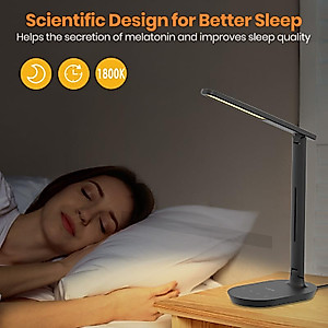 LASTAR LED Desk Lamp, Dimmable Eye-Protecting Table Lamps with Night Light, USB Charging Port, 4 Color Temperature Modes, 5 Brightness Levels, 1H Timer, Touch Control for Home Office Bedroom