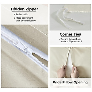 TINA'S HOME Duvet Cover Full Size - Tufted Boho Duvet Cover Set for All Season, 2PCS- 1 Beige Washed Microfiber Duvet Cover with Zipper and 2 Pillow Shams, Farmhouse Bedding Comforter Cover Set