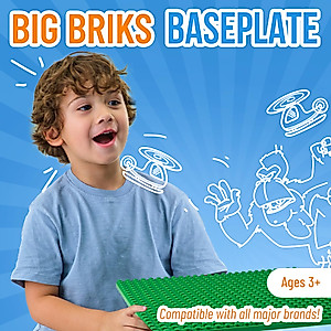 Strictly Briks Compatible with Lego Classic Big Briks Stackable Baseplates, Large Pegs for Ages 3 and Up, 100% Compatible with All Major Brands, Green, 1 Piece, 13.75" x 16.25" Inches