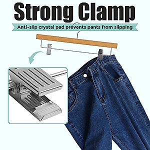 SMARTOR Wood Pants Hangers - 14inch, 20 Pack Skirt Hangers Shorts Hangers with 2-Adjustable Clips, Pants Hanger Wooden as Slack Hanger, Jeans Hangers, Trousers Hangers, Bottom Hangers - Natural