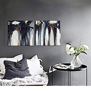 2 Piece Canvas Wall Art - Black and White Abstract Painting Artwork for Living Room Bedroom Decor - Modern Home Art Stretched and Framed Ready to Hang - 24"x24"x2 Panels (24"x24"x2, B&W)