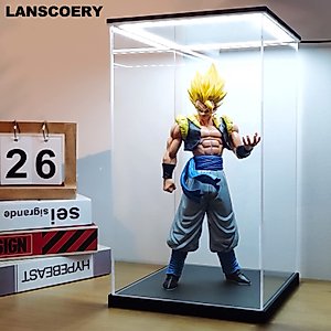 LANSCOERY Clear Acrylic Display Case with LED Light, Large Showcase and Display Box, Dustproof with UV Protection, Perfect for Figures Collectibles - 11.8x11.8x15.7inch