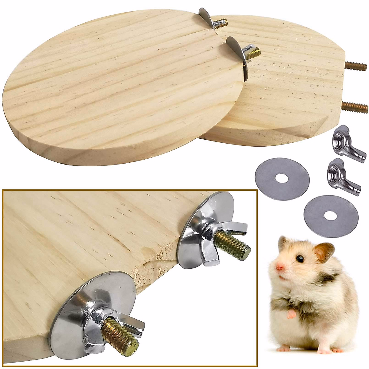 kathson Hamster Standing Platform Rat 2-Level Natural Wood Pedal Gerbil Round Standing Board Squirrel Cage Accessories Dwarf Hamster Activity Toys for Chinchilla Bird Parrot Mouse 3PCS