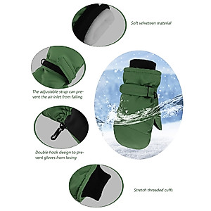 SATINIOR 2 Pairs Kids Snow Mittens Waterproof Winter Ski Gloves Warm Thicken Snow Gloves for Girls Boys (Black, Army Green, 3-5 Years)