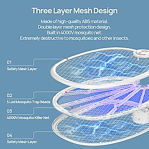 Meilen Electric Fly swatter Racket,2 in 1 Electric Bug Zapper Indoor with 1500mAh Battery,USB Rechargeable Mosquito Zapper with 5 Mosquito Lure lamp Beads,Fly swatter for Indoors（ Brush Included）