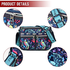Oudduo Women Lady Shoulder Handbag Phoenix Nylon Casual Fashion Shoulder Bag Waterproof Travel Crossbody Bag Multiple Compartments (Birds)