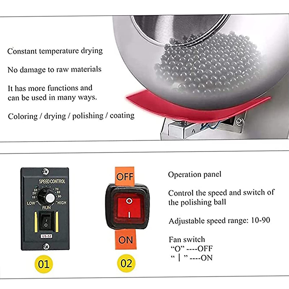 SSQUZA Small Size Sugar Coating Machine Candy Coater Machine Chocolate Coating Polishing Machine Chocolate Coater Sugar Ball Coating Drying Machine for Pharmaceutical and Food Industries,110V