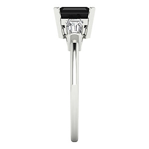 1.62 ct Sq Emerald cut 3 stone Solitaire Natural Black Onyx Engagement Promise Anniversary Bridal Ring 18K White Gold 3.5