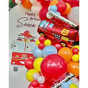2 Pcs Jumbo Fire Truck Foil Mylar Balloon Helium Large Birthday Party Decorations Supplies Red