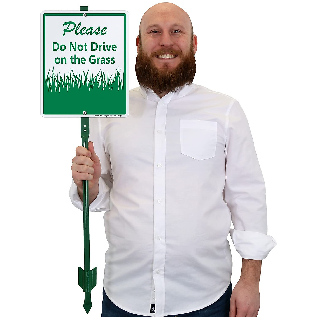 SmartSign 12 x 10 inch “Please Do Not Drive On The Grass” LawnBoss Yard Sign with 3 foot Stake, 40 mil Laminated Rustproof Aluminum, Green and White, Set of 1, Made in USA