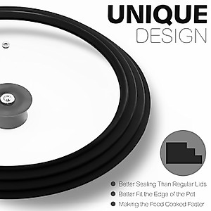 Anaeat Silicone Universal Lid for Pots, Pans and Skillets - Tempered Glass Covered with Heat Resistant Silicone Rim Fits 10", 11" and 12" Diameter Cookware -Easy to Use Replacement Frying Pan Cover