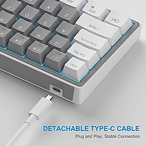 MageGee 60% Mechanical Gaming Keyboard, 68 Keys Hot-Swappable Compact Blue LED Backlit Gaming Keyboard, SKY68 Wired Ergonomic Mini Office Keyboard for Windows PC Gamer (Red Switch, White & Gray)